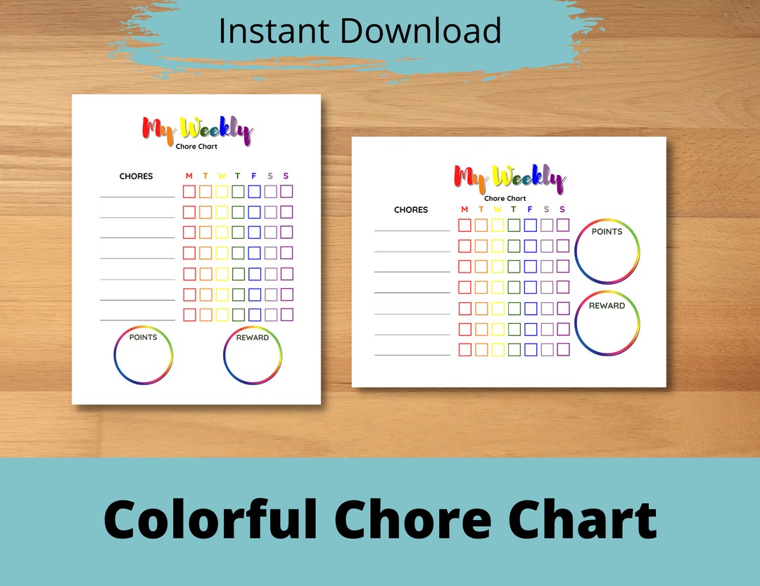 Colorful Printable Chore Chart for Kids - Etsy