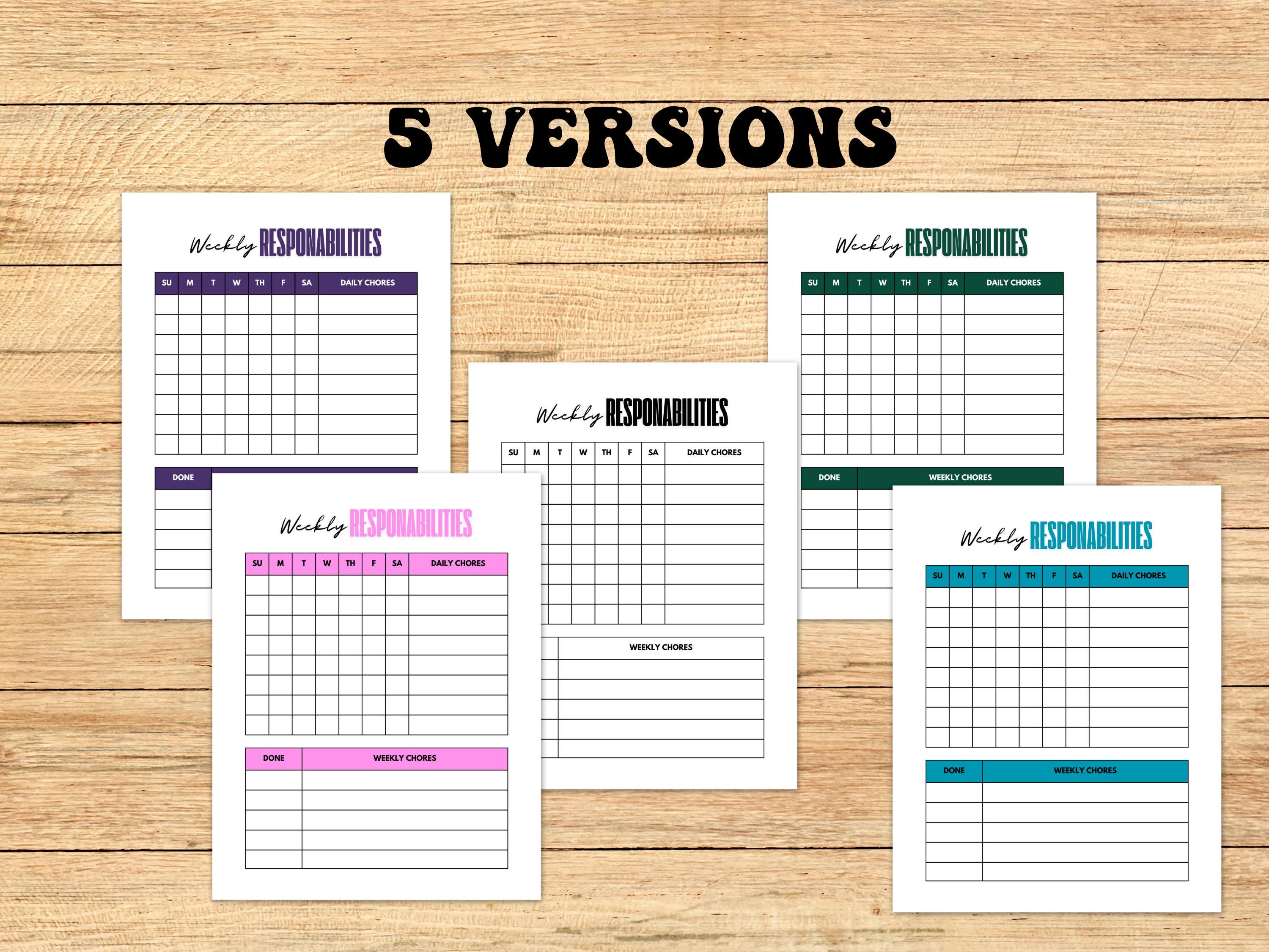 Printable Responsibility Chart for Kids and Adults | Editable Daily and ...