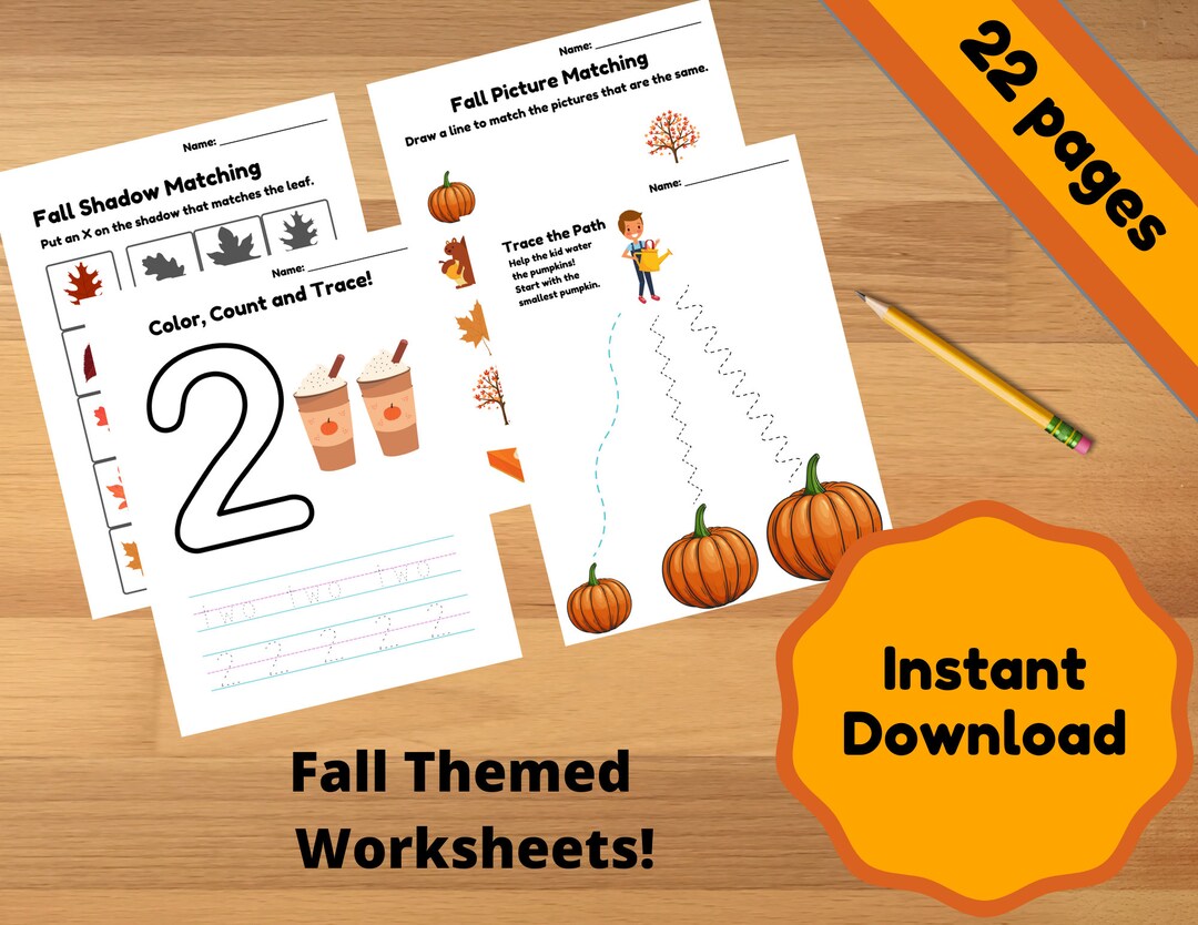Fall Preschool Worksheets: Number Tracing, Matching Activities (PDF) - Etsy
