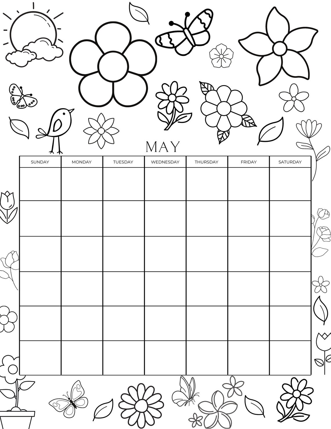 Printable Coloring Calendar for Kids: Themed Monthly Designs (PDF ...