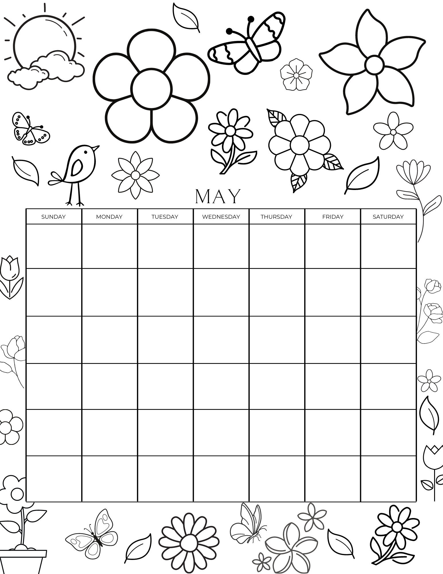 Printable Coloring Calendar for Kids: Themed Monthly Designs (PDF ...