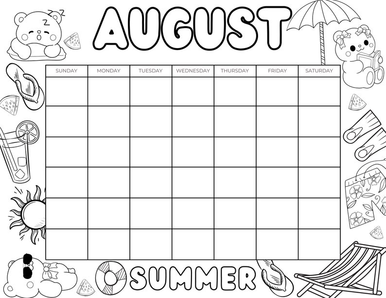 Cute Printable Coloring Calendar for Kids, Cute Kids Calendar, Cute ...