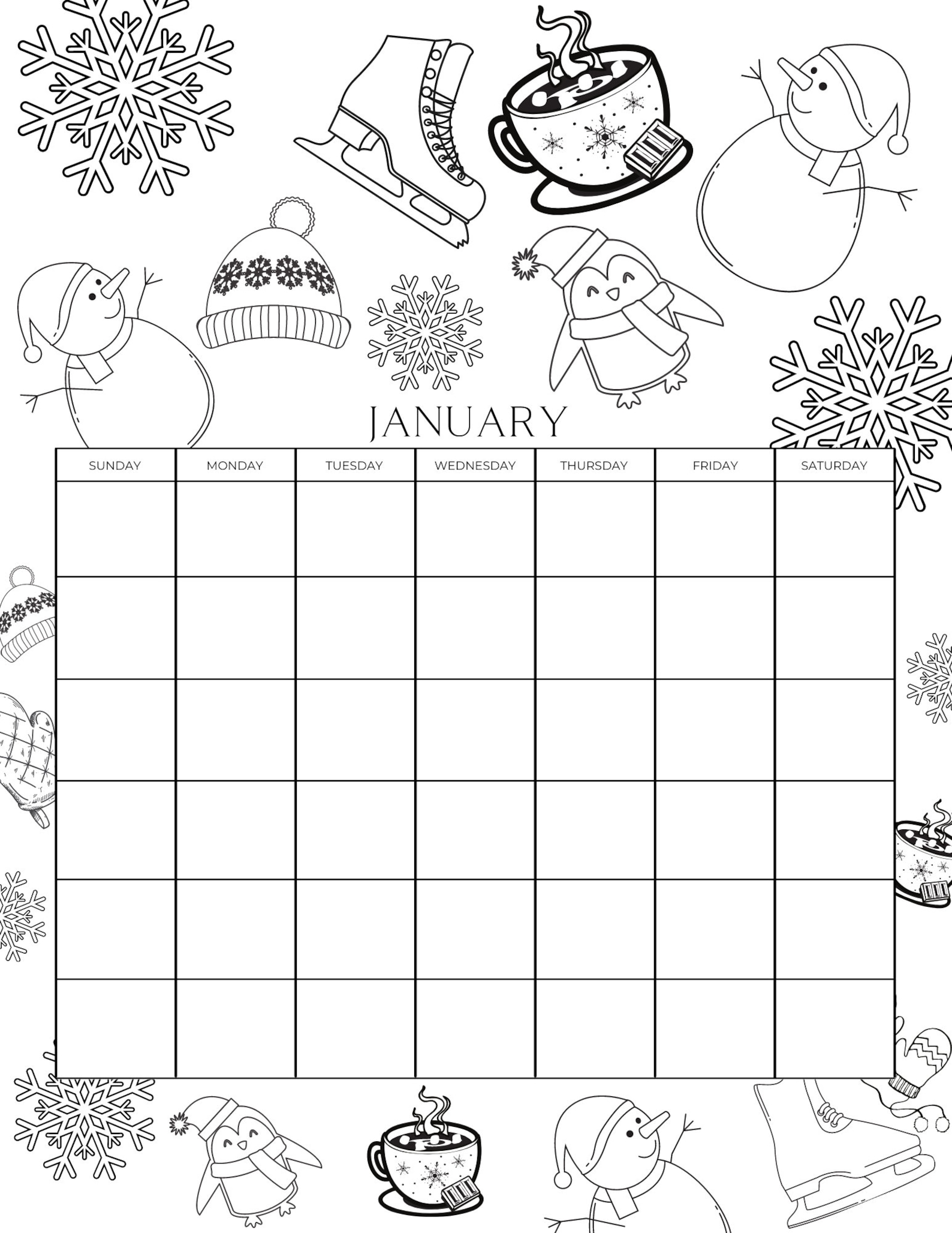 Printable Coloring Calendar for Kids: Themed Monthly Designs (PDF ...