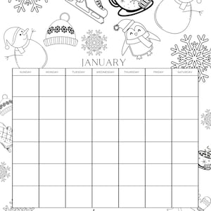 Printable Coloring Calendar for Kids: Themed Monthly Designs (PDF ...