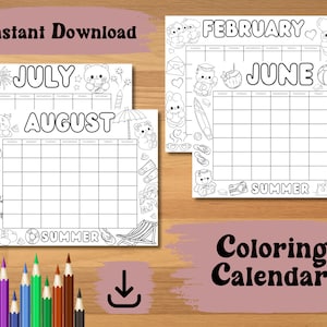 Cute Printable Coloring Calendar for Kids, Cute Kids Calendar, Cute ...