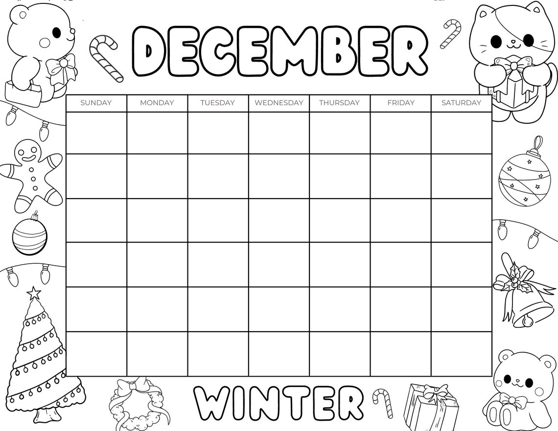 Cute Printable Coloring Calendar for Kids Cute Kids Calendar - Etsy