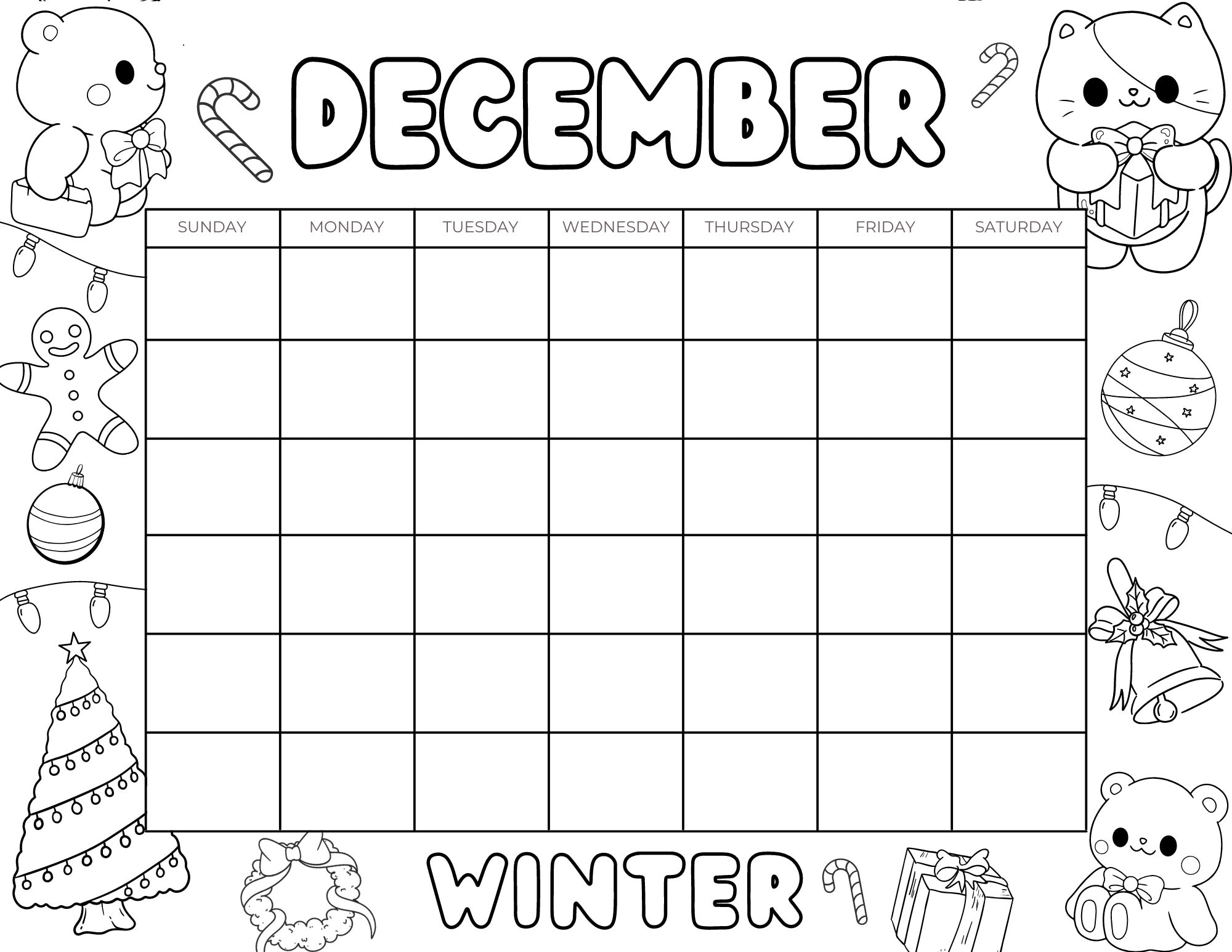 Cute Printable Coloring Calendar for Kids, Cute Kids Calendar, Cute ...