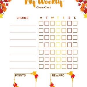 Printable Fall Chore Chart for Kids - Etsy