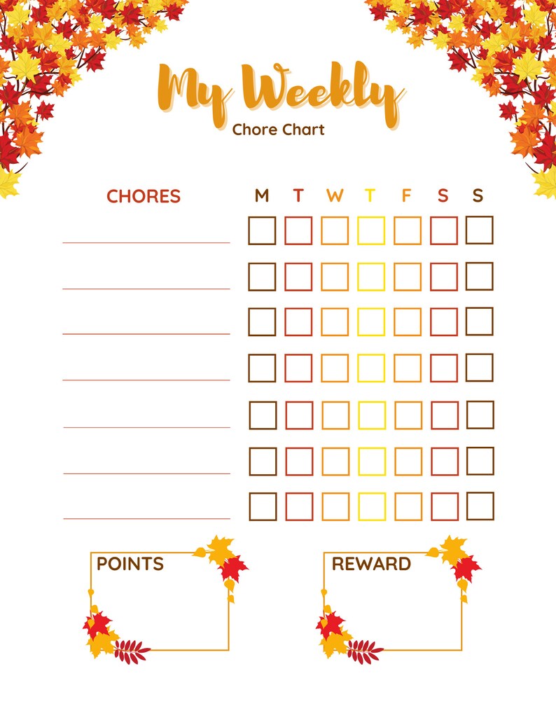 Printable Fall Chore Chart for Kids - Etsy