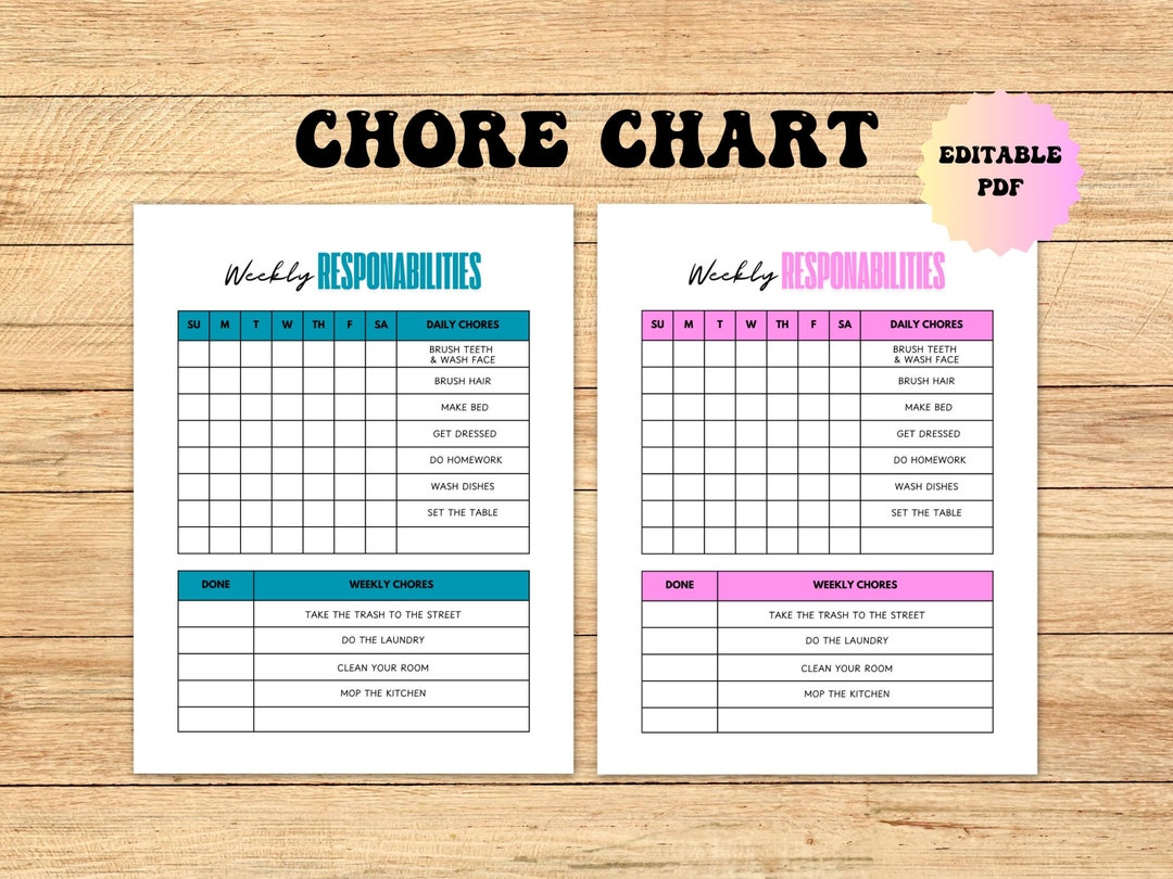 Printable Responsibility Chart for Kids and Adults | Editable Daily and ...