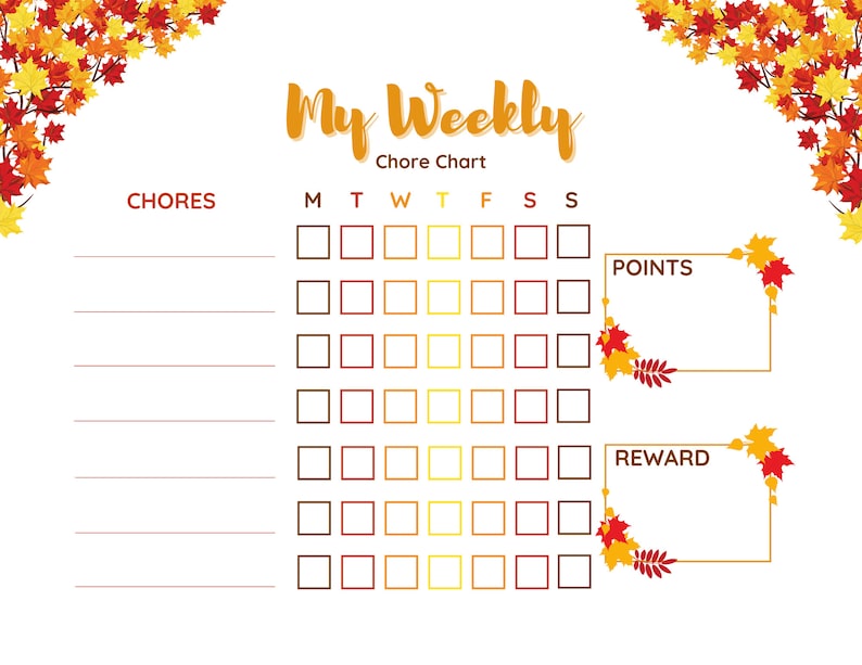 Printable Fall Chore Chart for Kids - Etsy