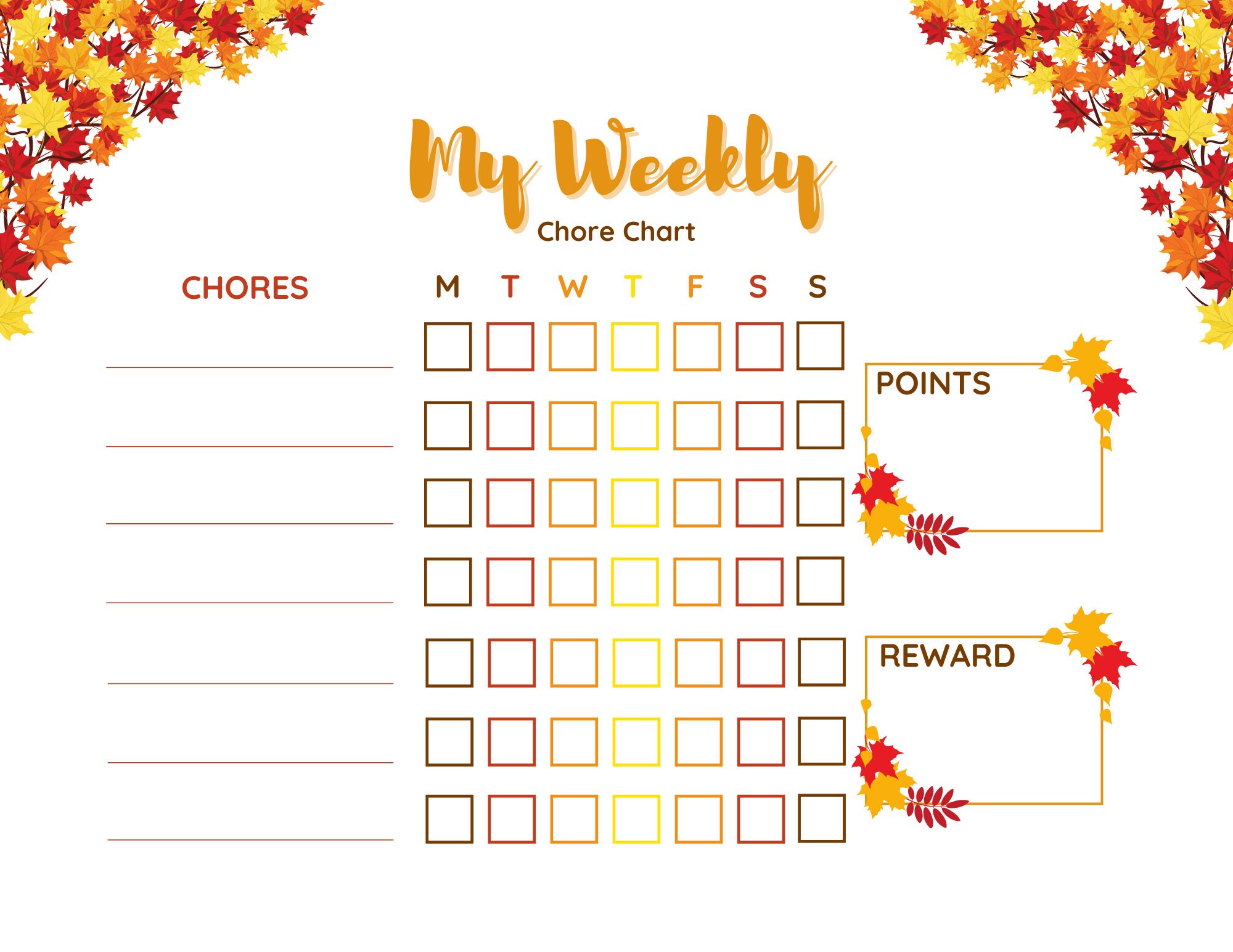 Printable Fall Chore Chart for Kids - Etsy