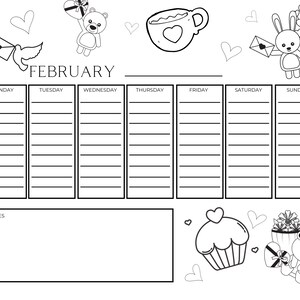 Printable Coloring Calendar for Kids, Kids Weekly Calendar, Printable ...