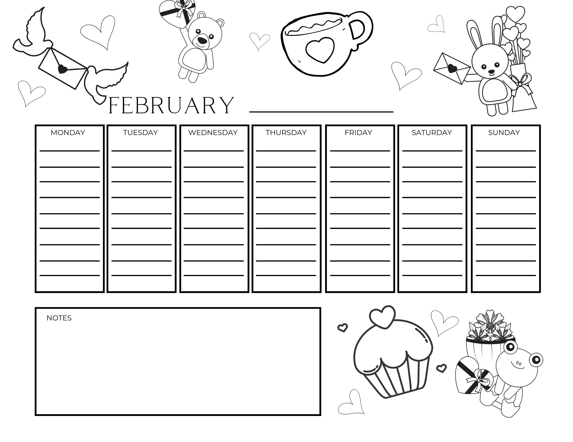 Printable Coloring Calendar for Kids, Kids Weekly Calendar, Printable ...