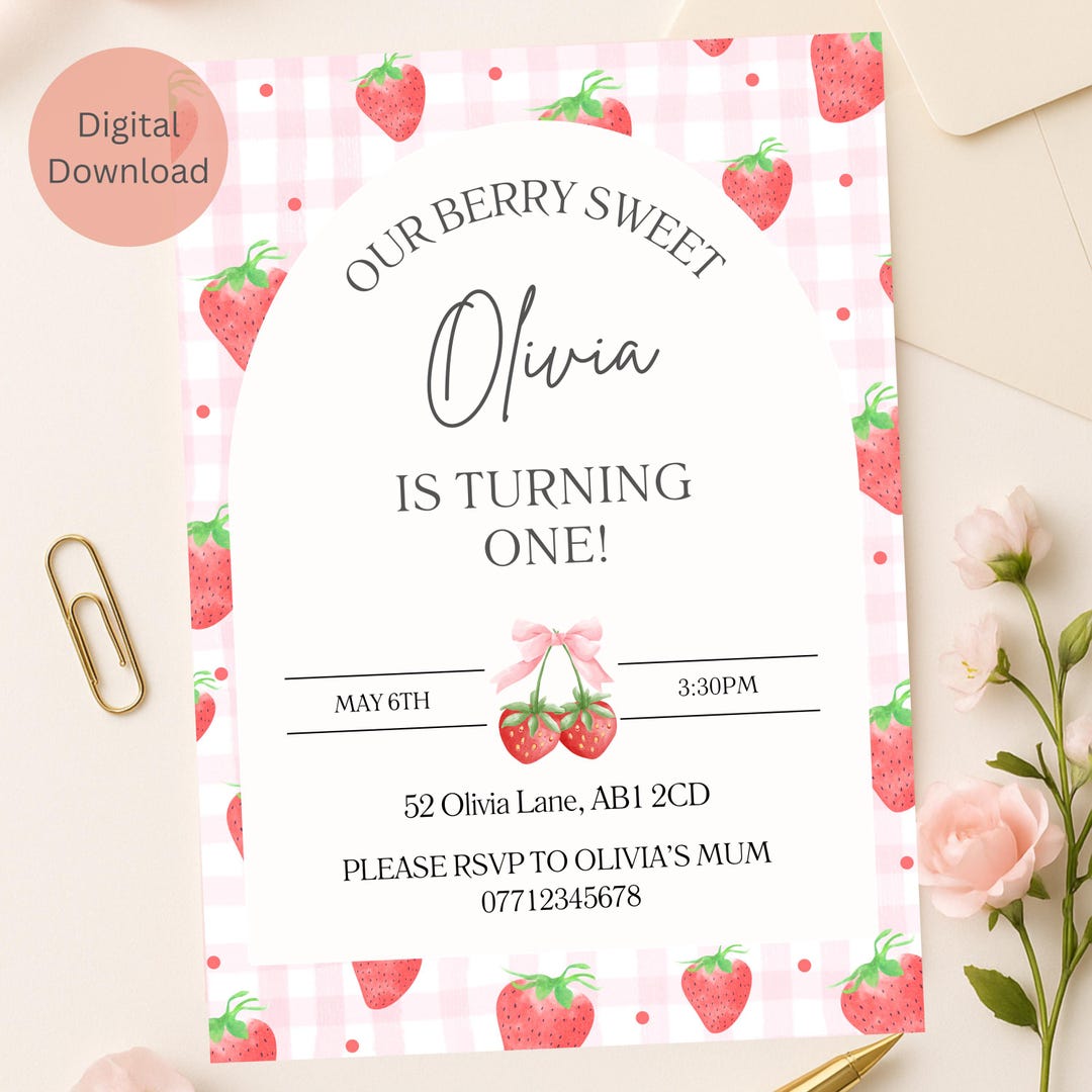 Berry Sweet One Birthday Invitation | Printable 1st Birthday | Editable ...
