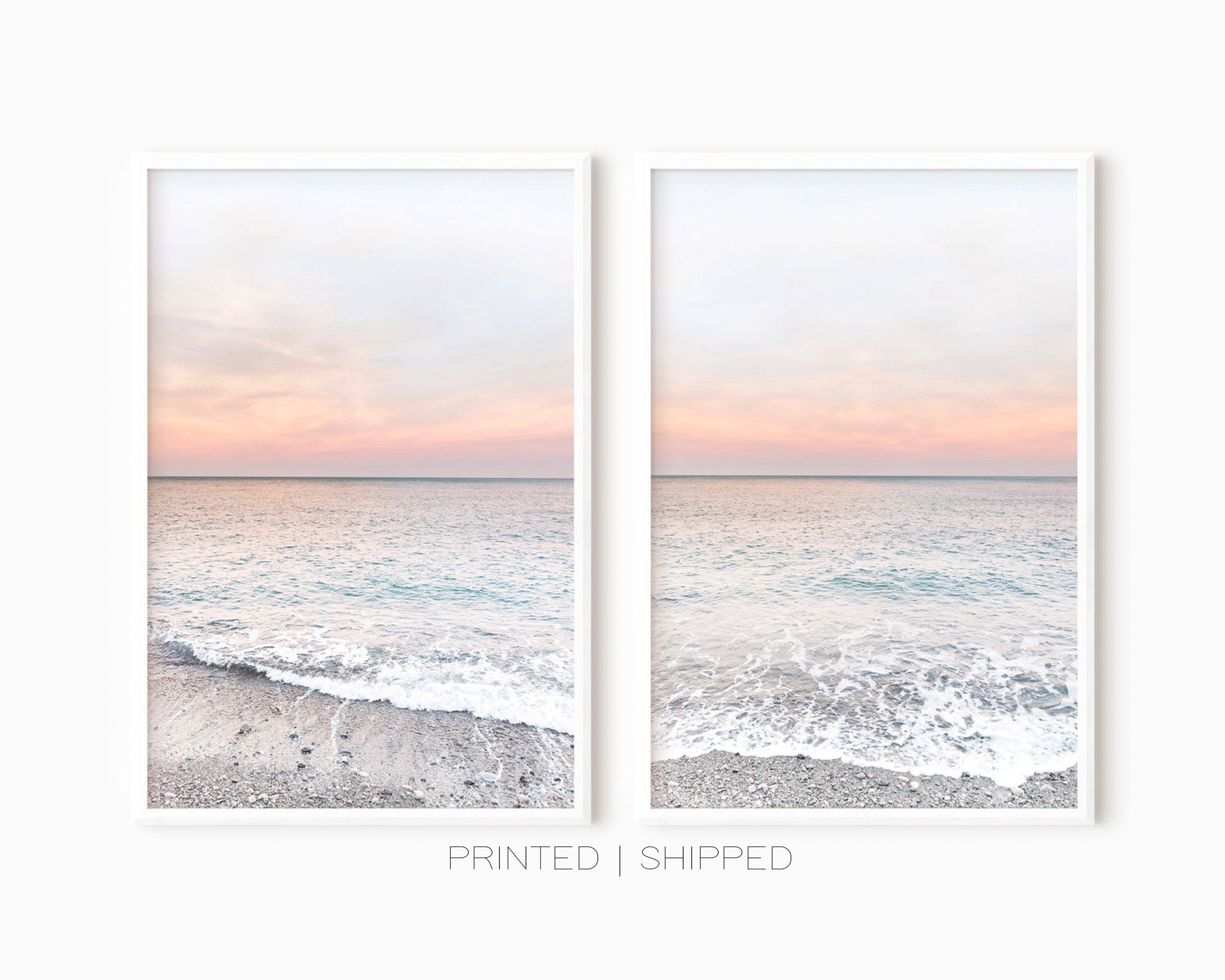 Beach Set of 2 Prints | Ocean Wall Art | Sunset Over Ocean | Pastel ...