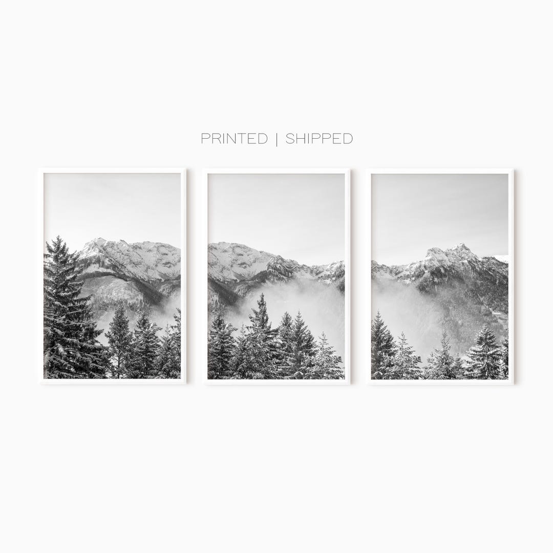 Mountain Poster Set of 3 | Black and White Mountain Prints | Nordic Ski ...