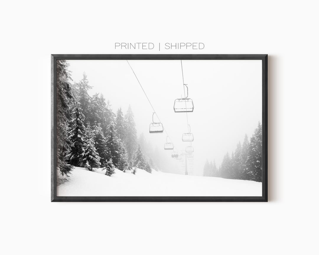 Ski Lift Print | Black and White Printed Poster | Winter Chairlift Art ...