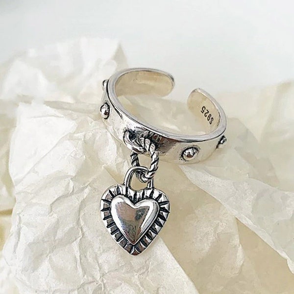 Heart Charm Ring - Etsy
