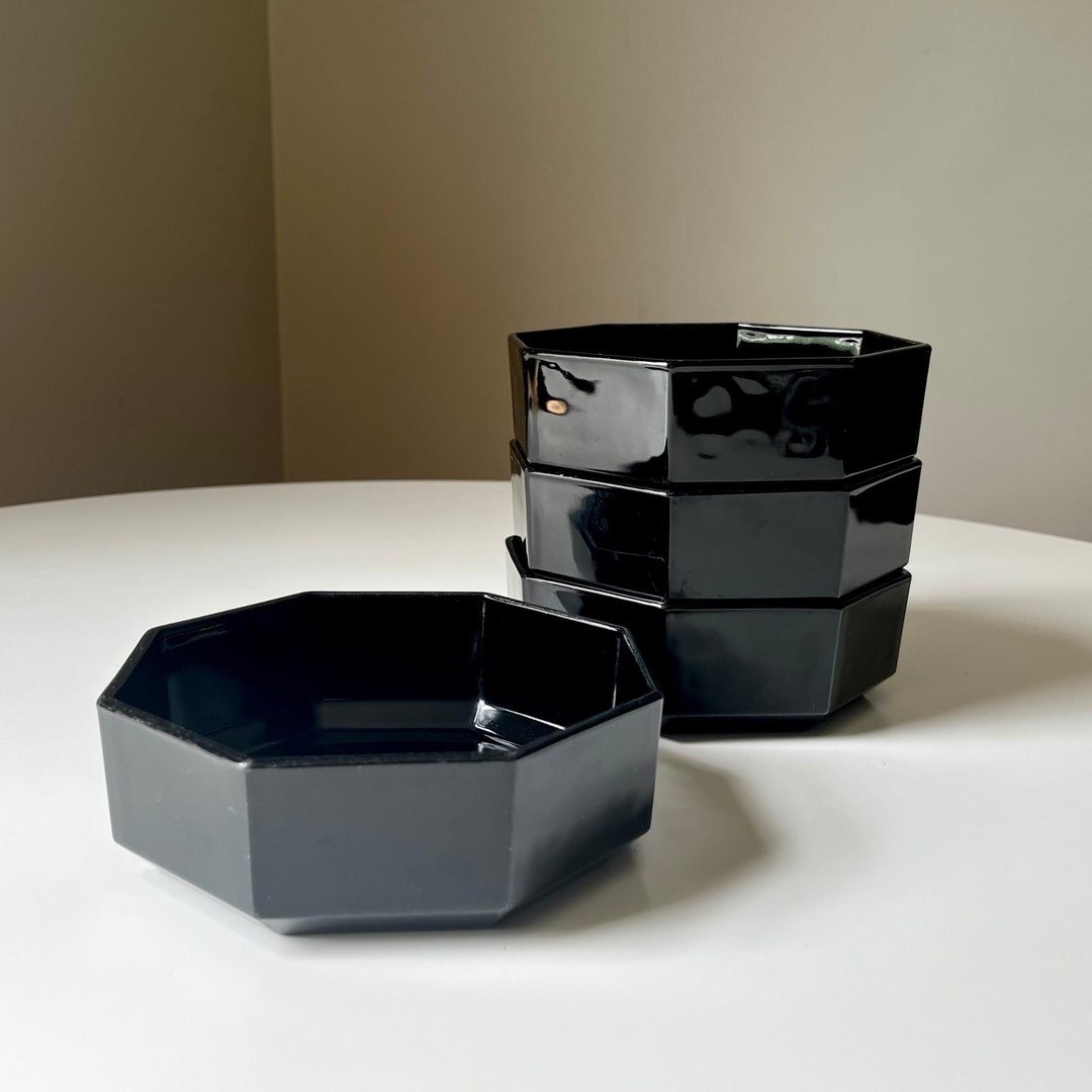 Vintage Black Glass Octagon Shaped Bowls by Arcoroc - Etsy