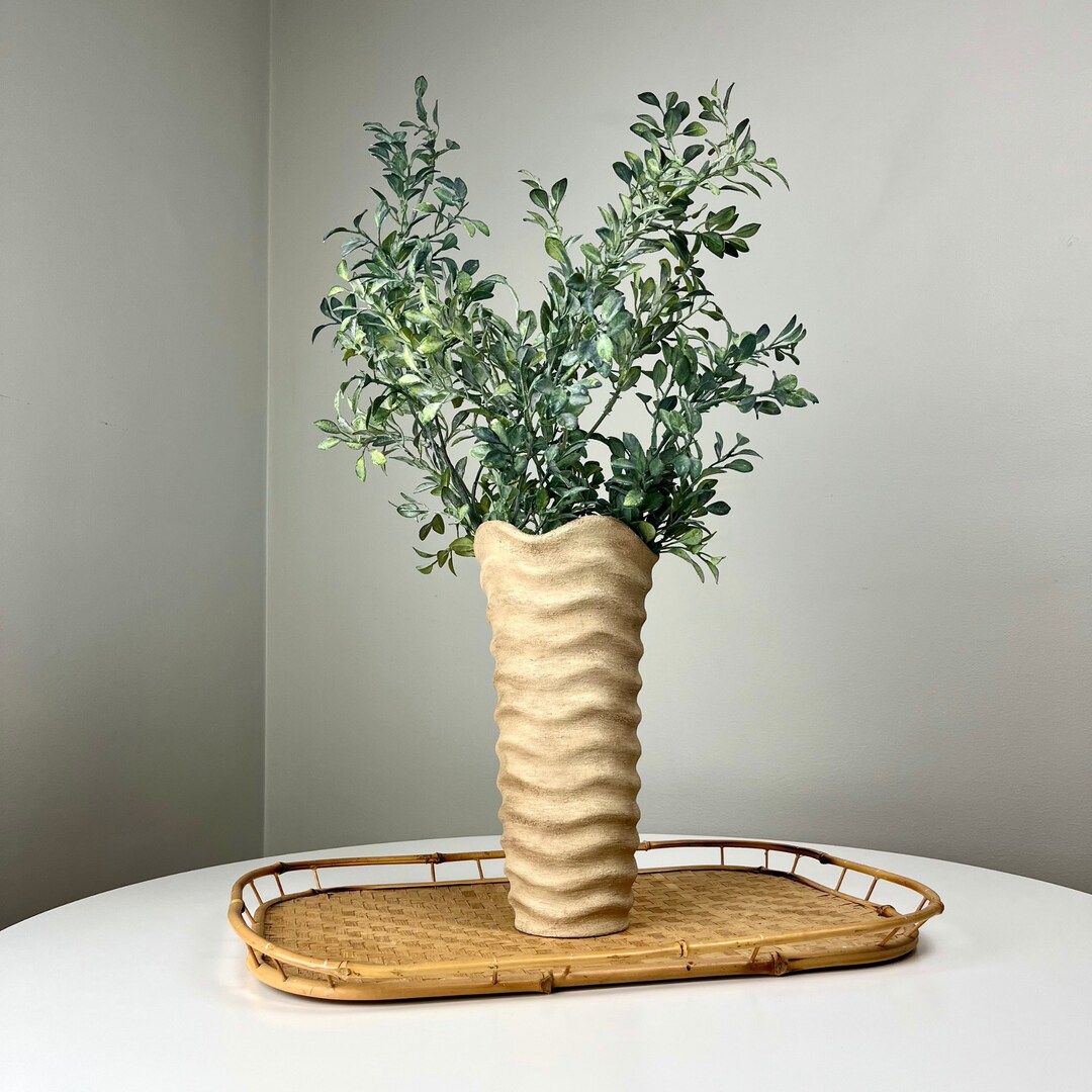 Hand Painted Large Textured Faux Stone Vase With a Raised Horizontal ...