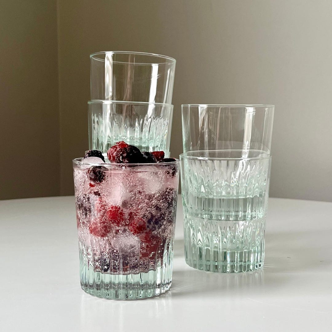 Set of 6 Clear Glass Rocks Glasses With a Vertical Ribbed Base by ...