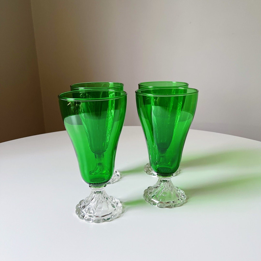 Forest Green Goblets With Clear Pedestal Base - Etsy