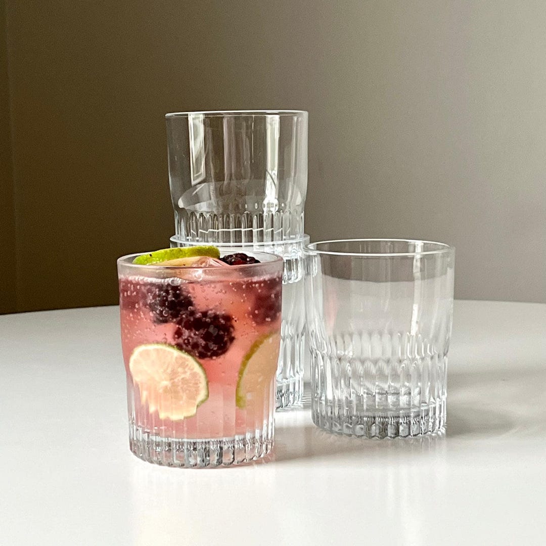 Clear Glass Rocks Whiskey Glasses With a Sleek Vertical Pattern set of ...
