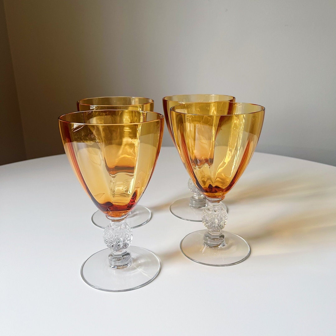 Vintage Amber Colored Glass Aurora Style Goblets by Cambridge set of 4 ...