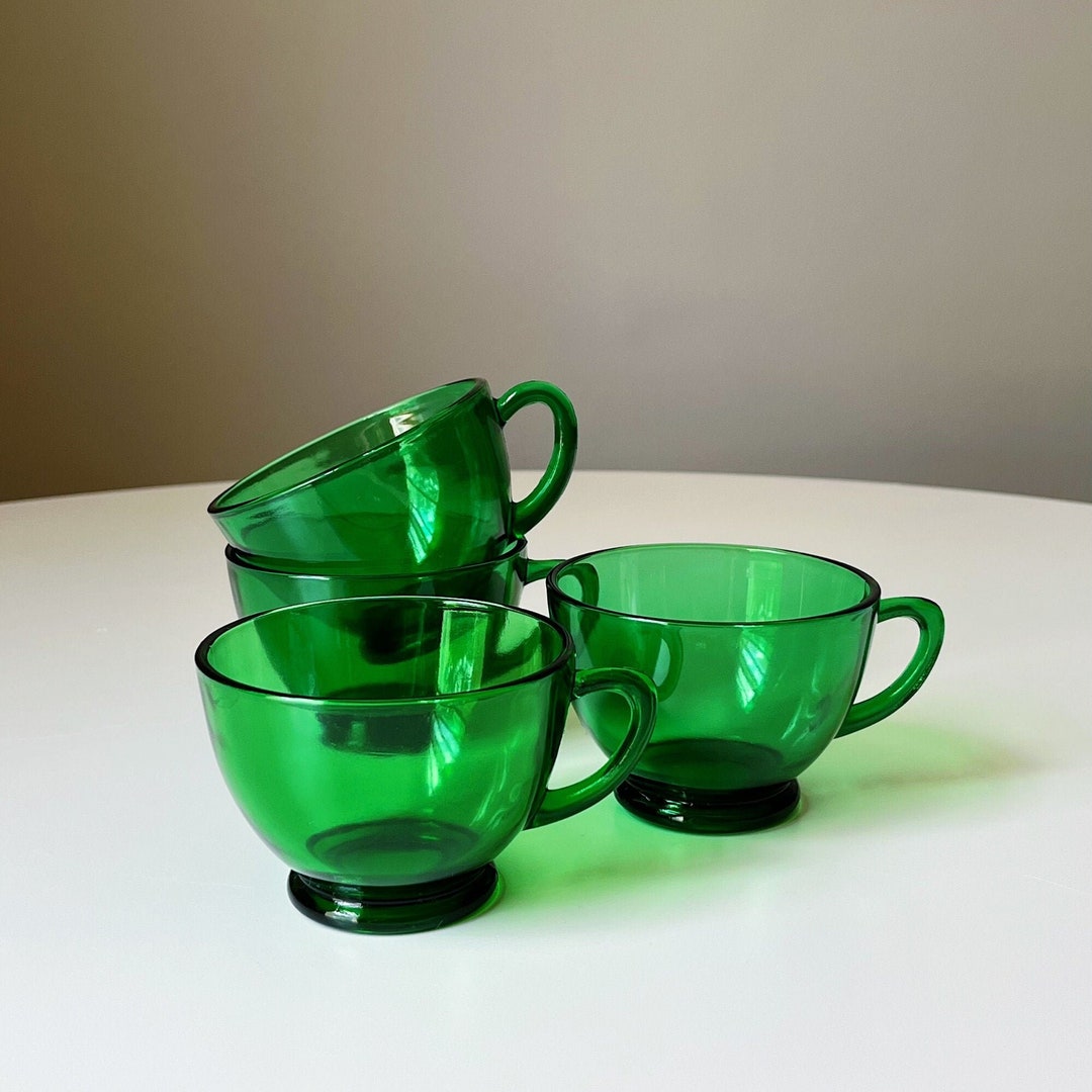 Emerald Green Glass Tea Cups Etsy