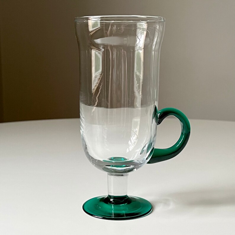 Set of 4 Vintage Hand Blown Irish Pedestal Coffee Mugs With Emerald ...
