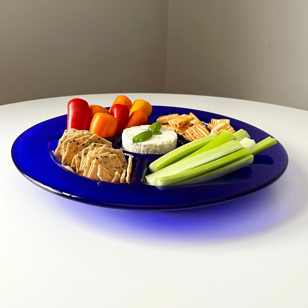 Large 13.5" Cobalt Blue Glass Serving Tray - Etsy