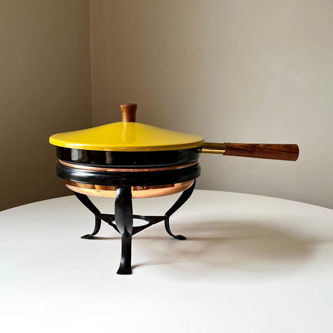 Vintage Mid Century Modern Enamelware Chafing Dish/fondue Pot With ...