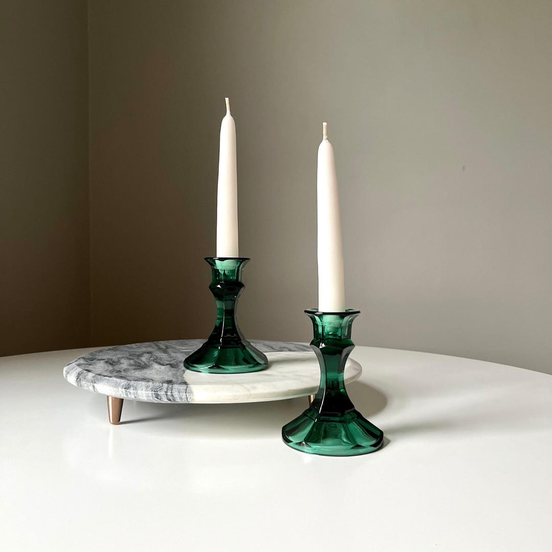 Vintage Emerald Green Glass Taper Candlestick Holders set of 2 - Etsy