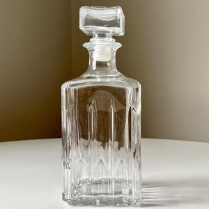 Vintage Clear Glass Liquor Decanter With a Rectangular Shape and Faint ...