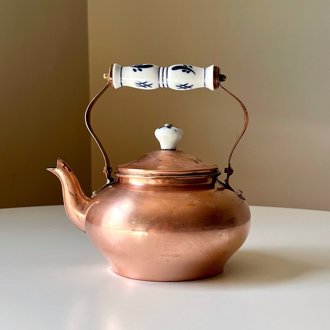 Vintage Copper Teapot With Blue Delft Porcelain Handle & Knob - Etsy