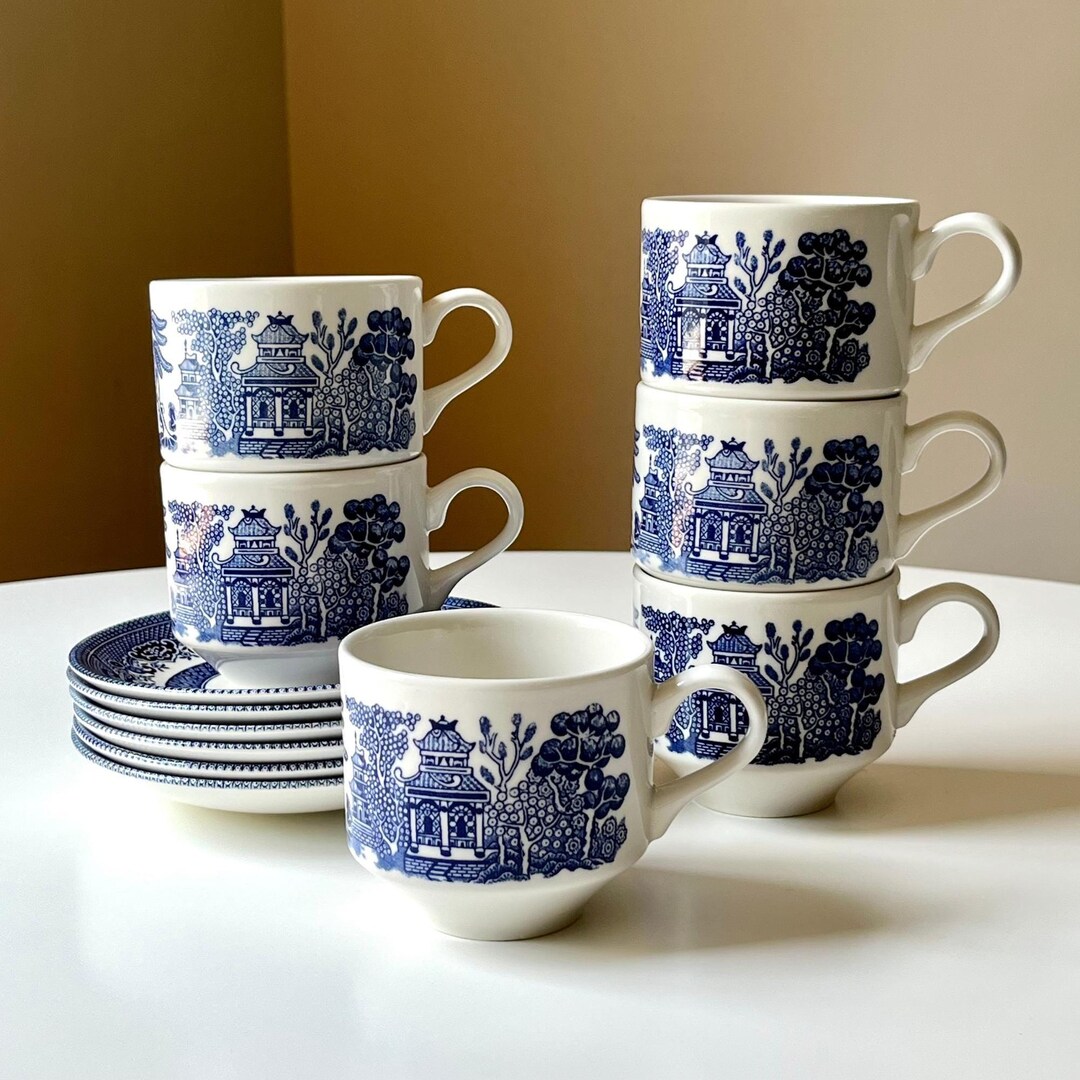 Vintage Churchill Blue Willow Pattern Tea Cup and Saucer Set (made in ...