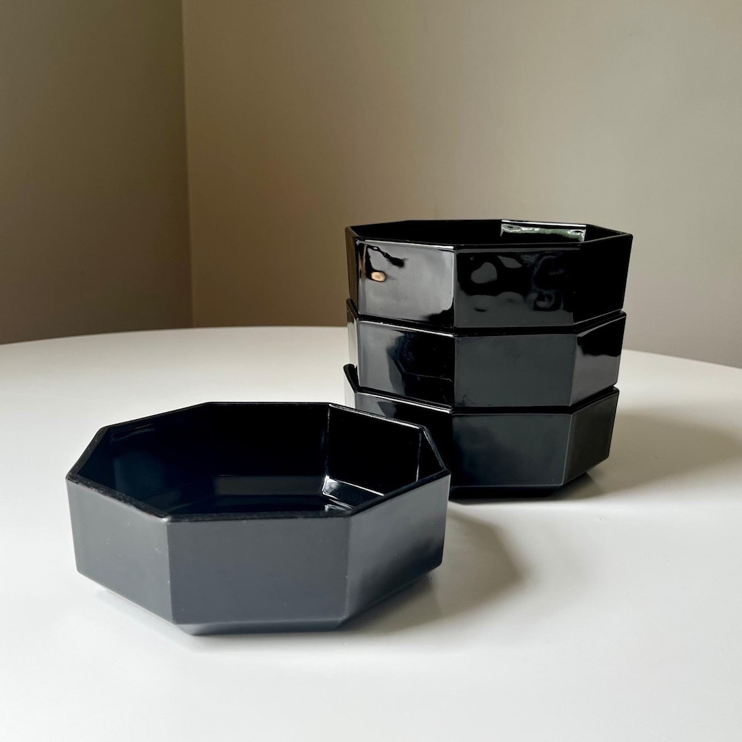 Vintage Black Glass Octagon Shaped Bowls by Arcoroc - Etsy