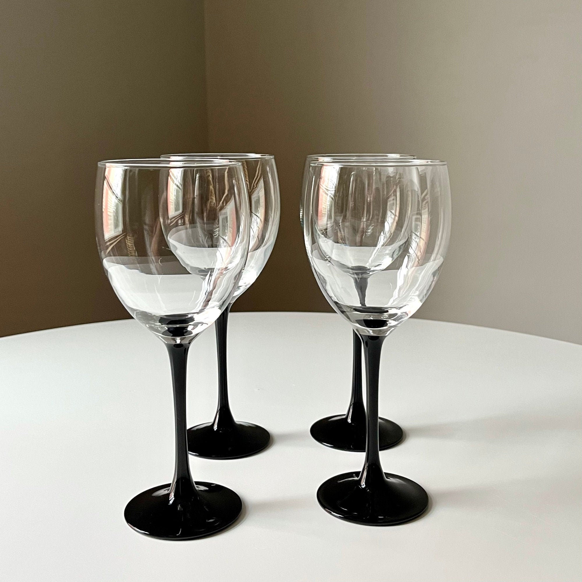 Vintage Black Stem Wine Glasses By Luminarc Set Of 4 Made In France