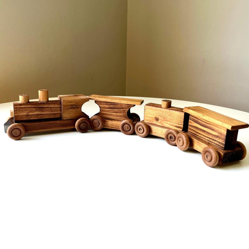 Vintage Solid Wood Train Kids Toy, Vintage Wood 4 Piece Train Set ...