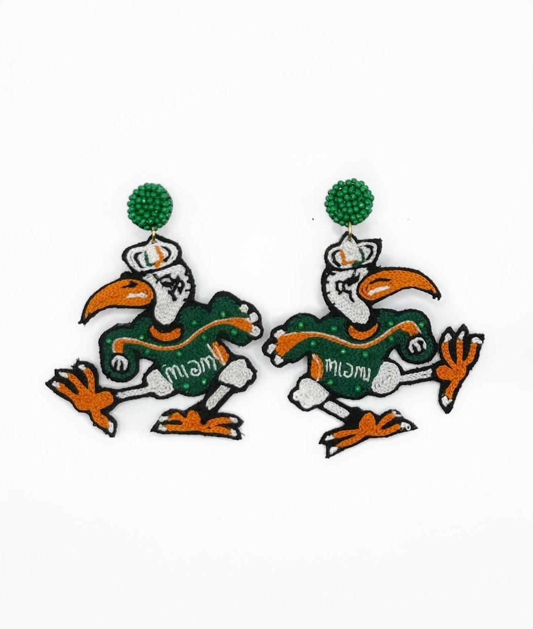 Miami, Hurricanes, Ibis, Beaded Statement Earrings, College Football ...