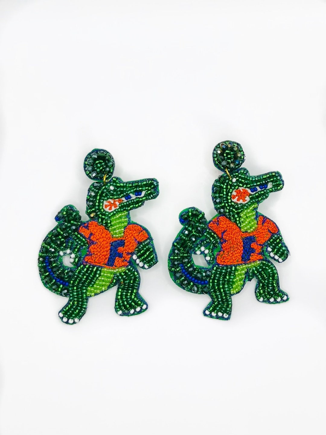 Handmade Beaded Green Alligator Statement Earrings - Etsy