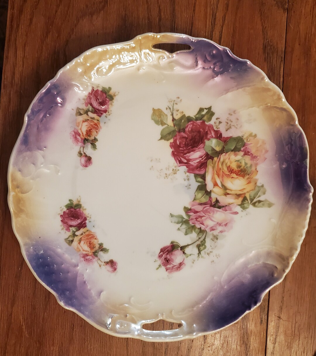 Vintage German Lusterware Plate With Roses and Purple and Gold Trim ...