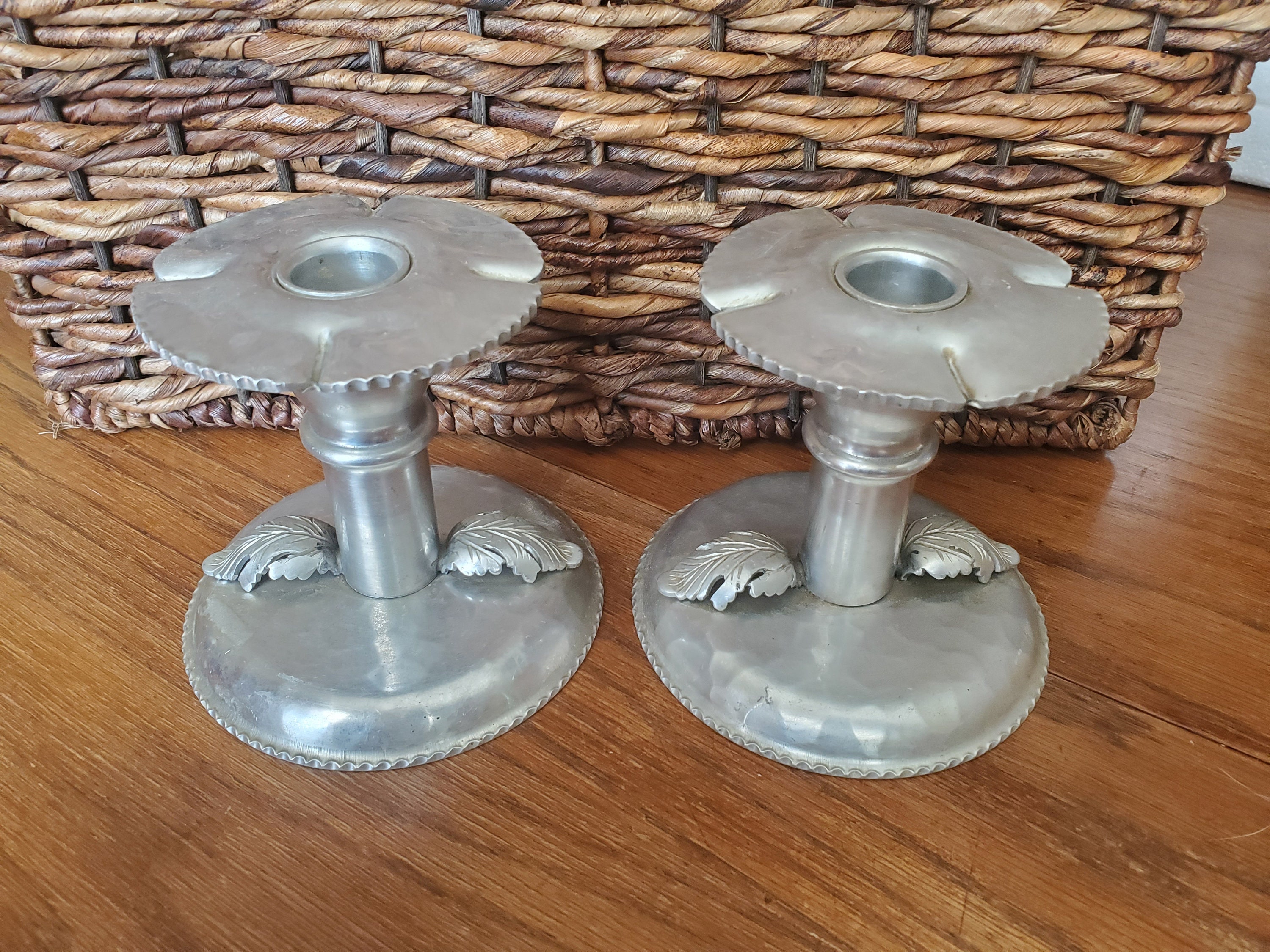Pair of Vintage Continental Hand-wrought Aluminum Candlesticks ...