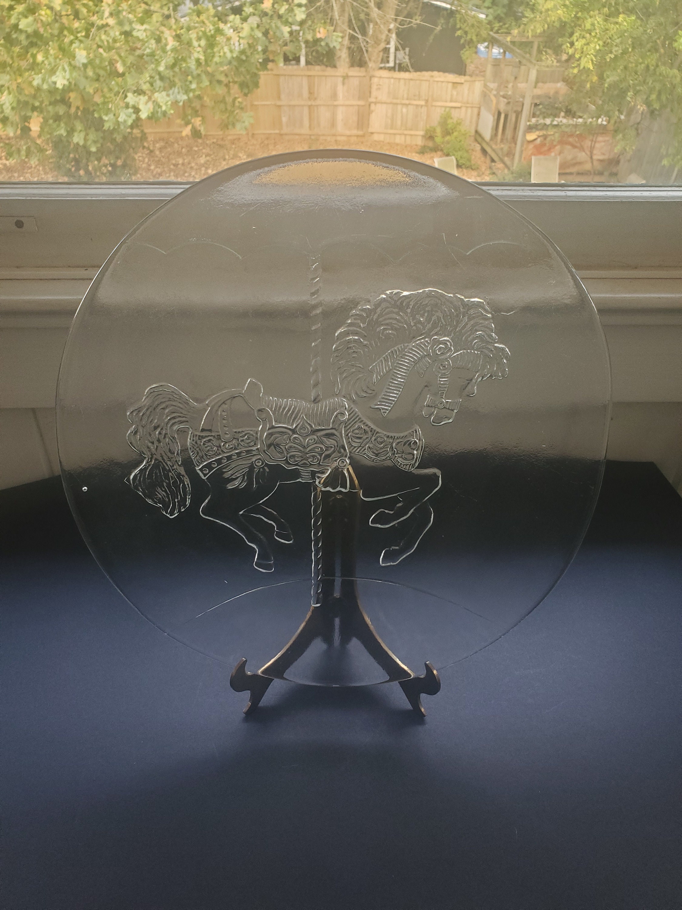 Vintage Pressed Glass Carousel Horse Round Platter - Etsy