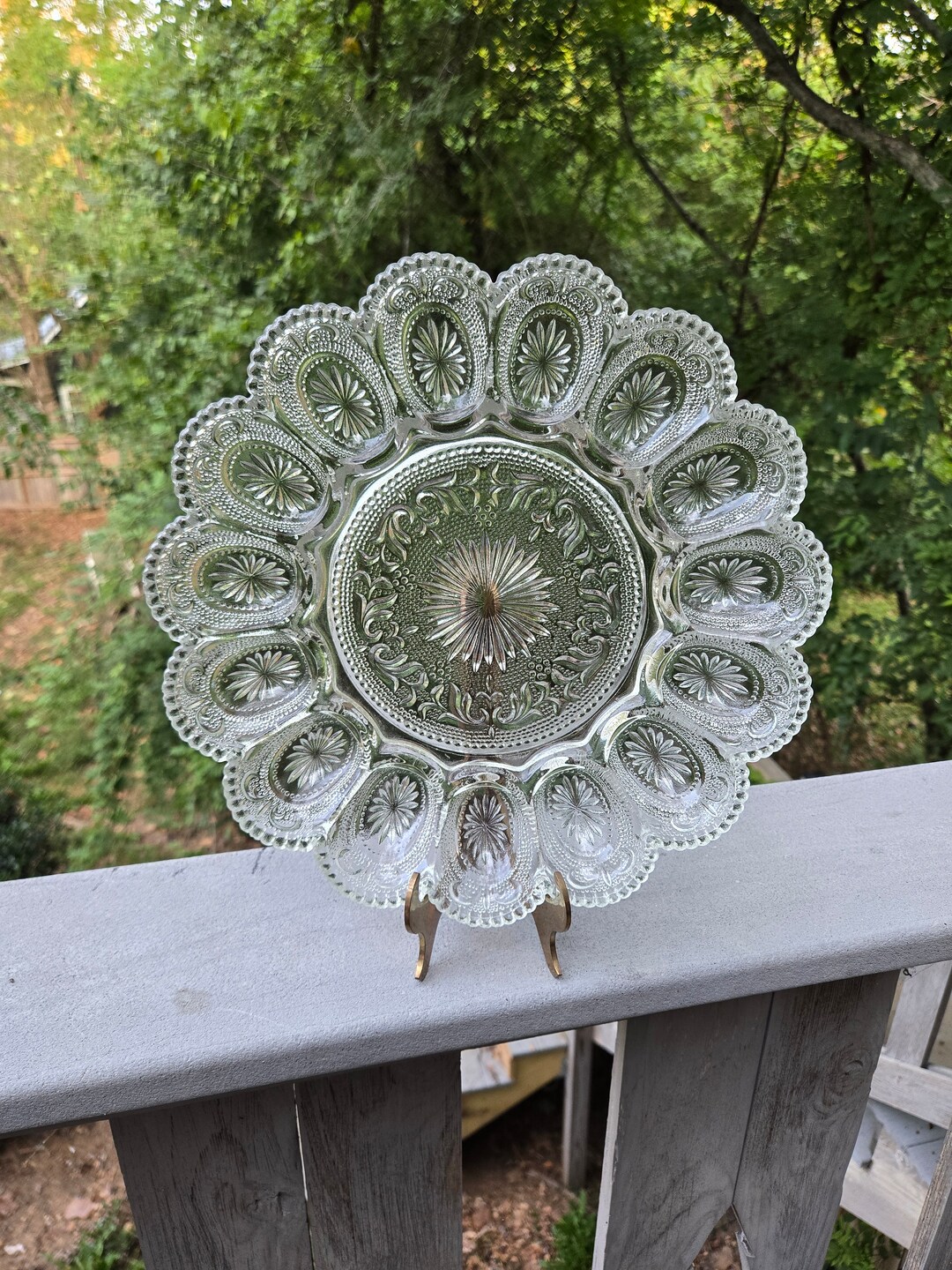 Vintage L. E. Smith Sandwich Pressed Glass Devilled Egg Serving Platter ...