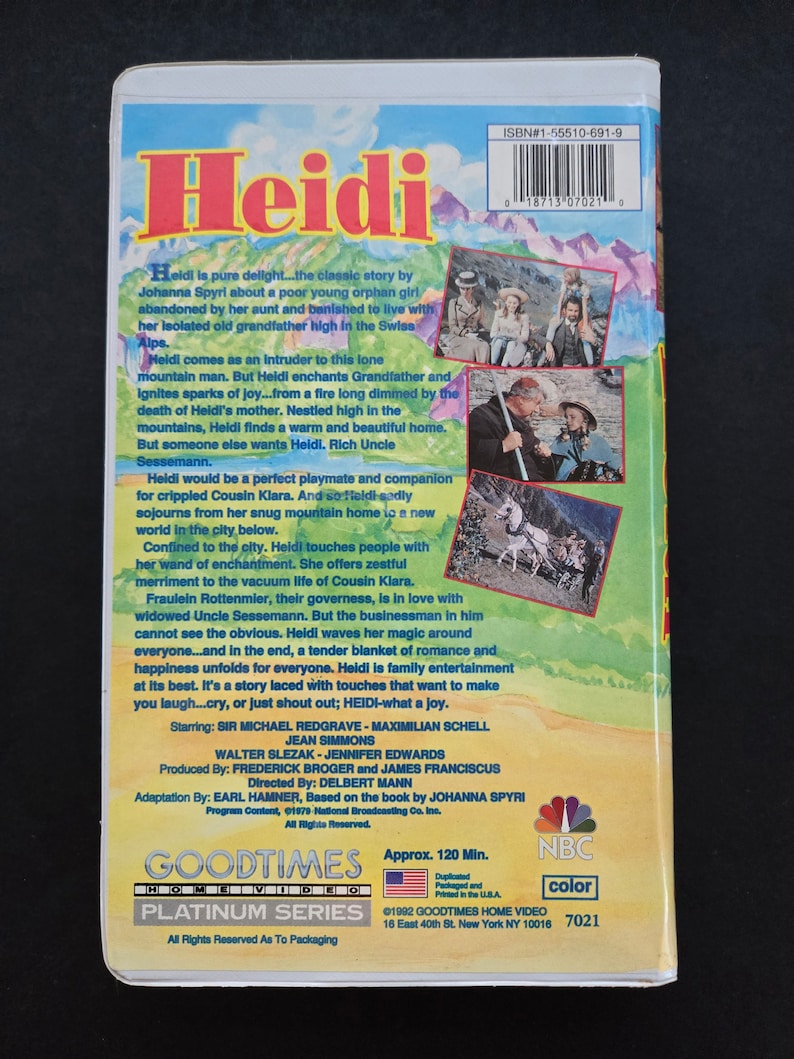 Heidi, the NBC Classic 1992 VHS Tape Goodtimes Home Video Platinum ...