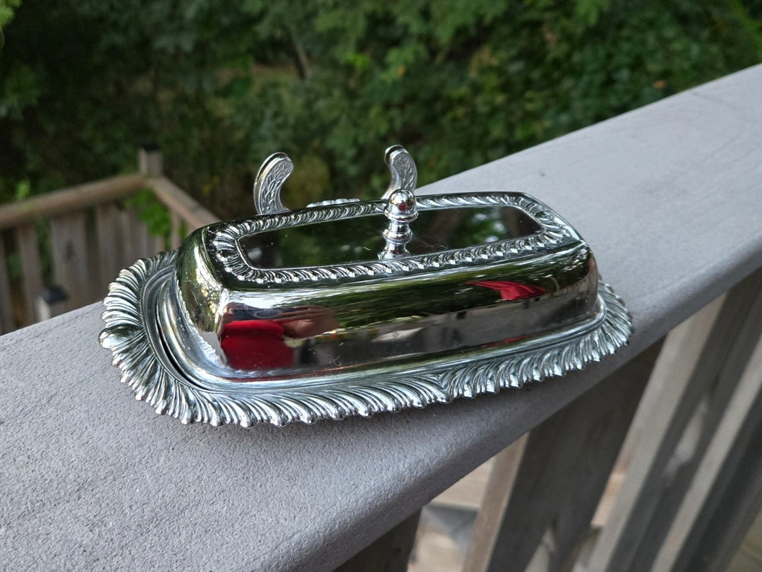 Vintage Irvinware Silverplate Holloware Butter Dish With Lid and Glass ...