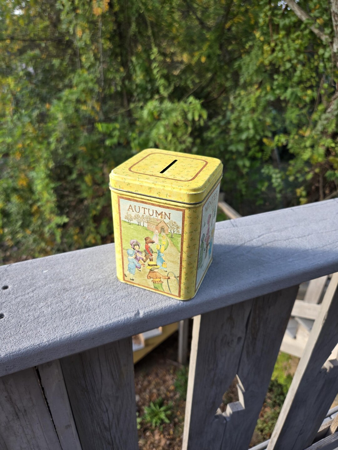 Vintage Tin Coin Bank With 4 Seasons - Etsy