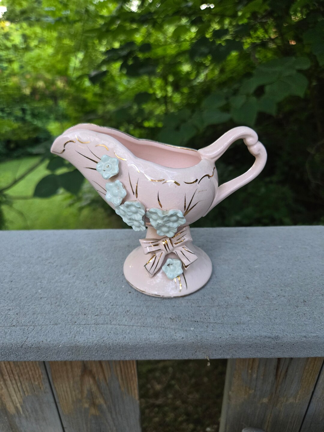 Vintage Thames Ceramic Pink Creamer With Blue Flowers and Gold Trim ...